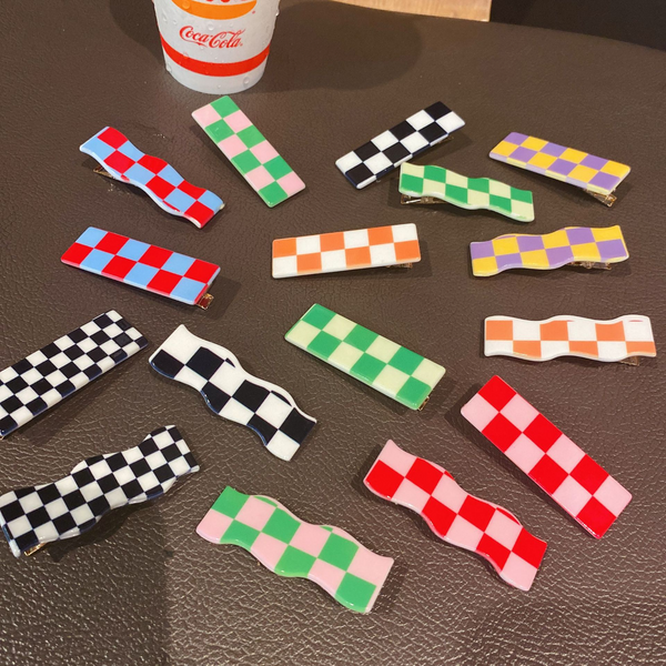 Glossy Checkerboard Hair Clip (8 Colours) – Ice Cream Cake