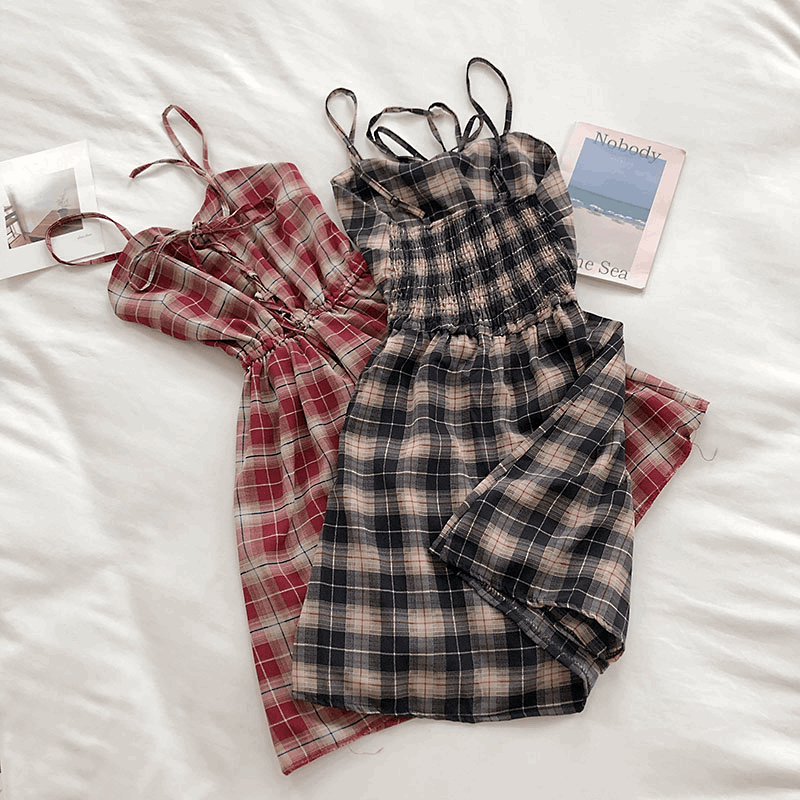 90s Check Pattern Dress (5 Colours) – Ice Cream Cake