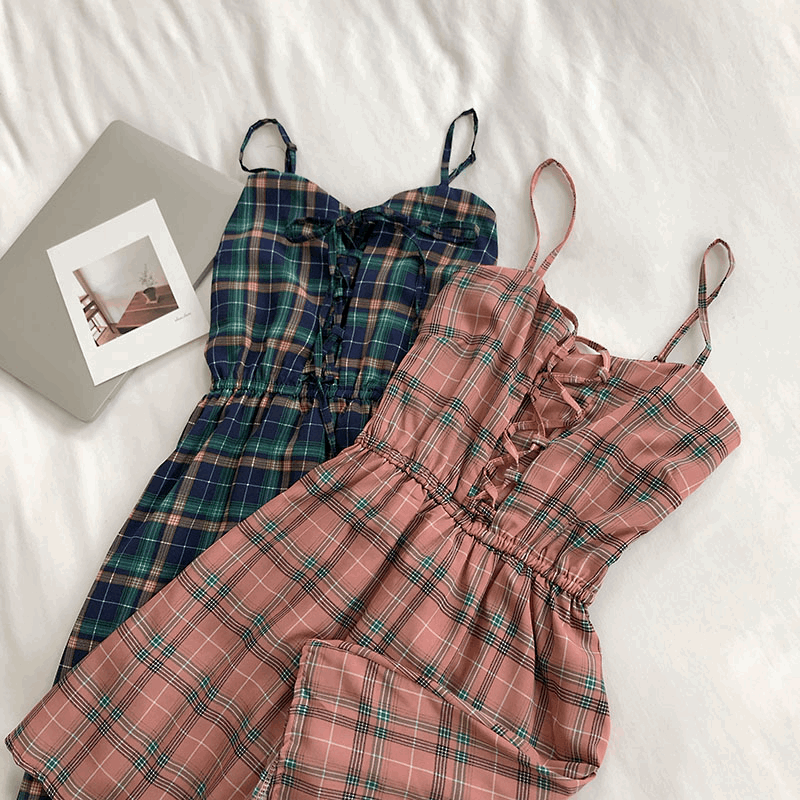 90s Check Pattern Dress (5 Colours) – Ice Cream Cake