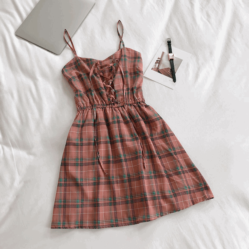 90s Check Pattern Dress (5 Colours) – Ice Cream Cake