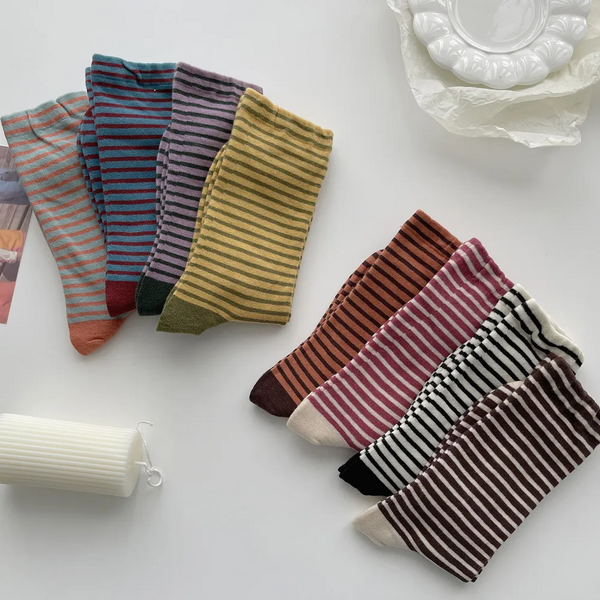 Multicolour Vintage Style Stripe Crew Socks (8 Colours) – Ice Cream Cake