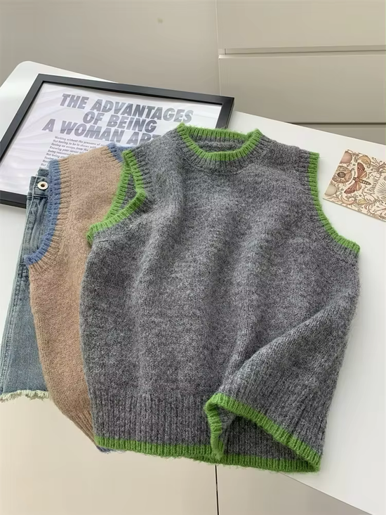 Contrast Stripe Knit Sweater Vest (2 colours) – Ice Cream Cake