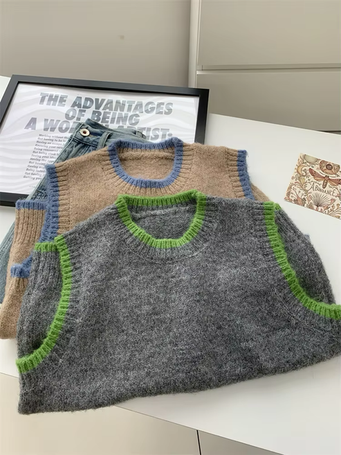 Contrast Stripe Knit Sweater Vest (2 colours) – Ice Cream Cake