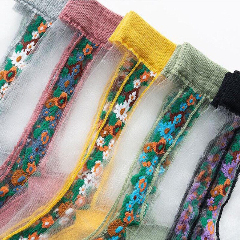 Colourful Transparent Flower Crew Socks (5 Colours) – Ice Cream Cake