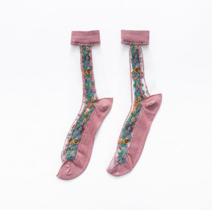 Colourful Transparent Flower Crew Socks (5 Colours) – Ice Cream Cake