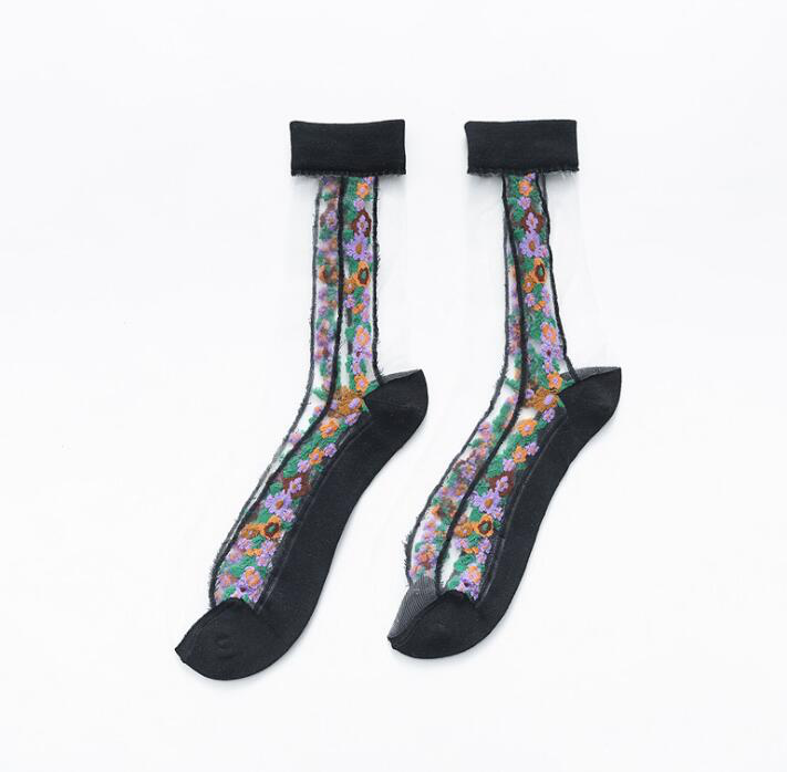 Colourful Transparent Flower Crew Socks (5 Colours) – Ice Cream Cake