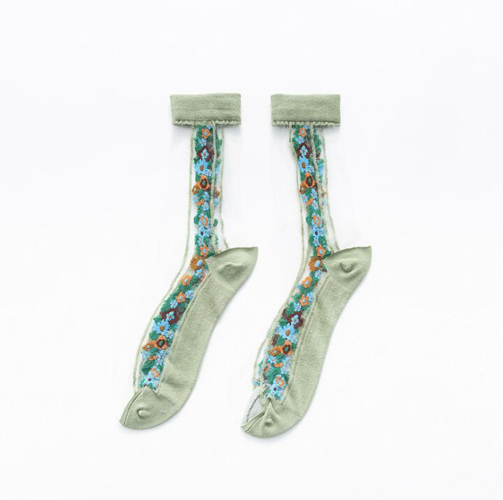Colourful Transparent Flower Crew Socks (5 Colours) – Ice Cream Cake