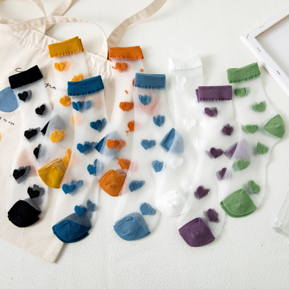 Transparent Heart Pattern Crew Socks (8 Colours) – Ice Cream Cake