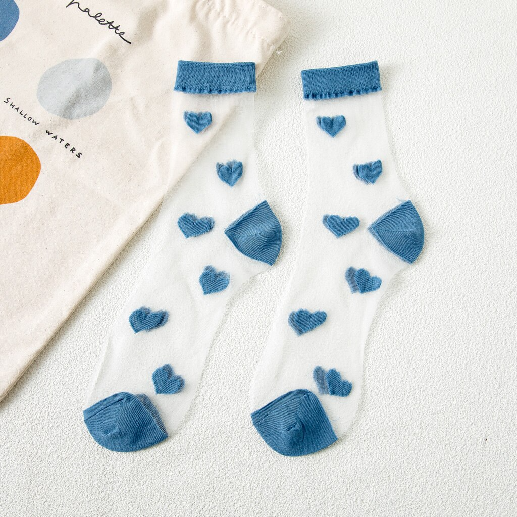Transparent Heart Pattern Crew Socks (8 Colours) – Ice Cream Cake