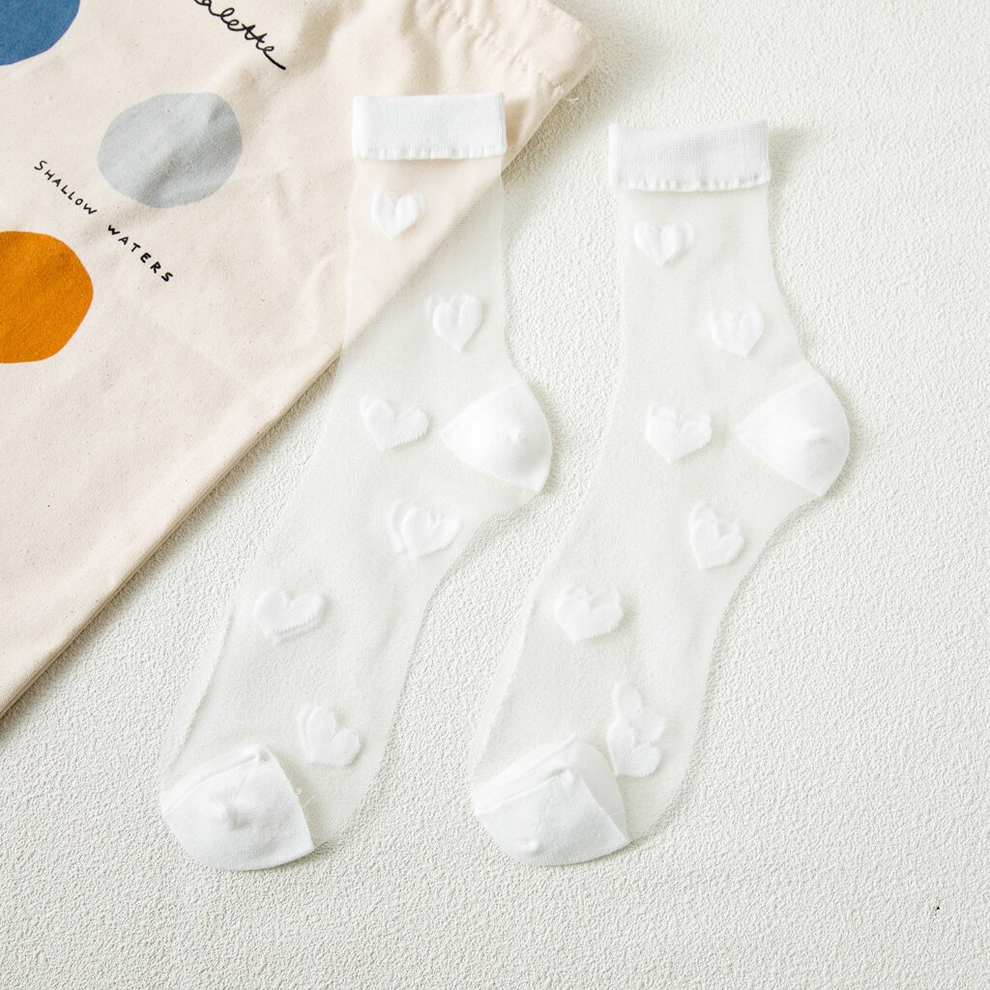 Transparent Heart Pattern Crew Socks (8 Colours) – Ice Cream Cake