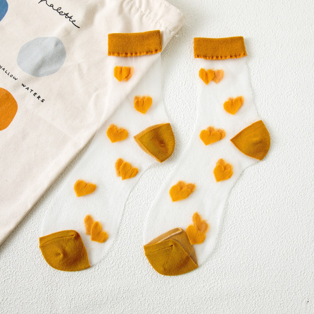 Transparent Heart Pattern Crew Socks (8 Colours) – Ice Cream Cake
